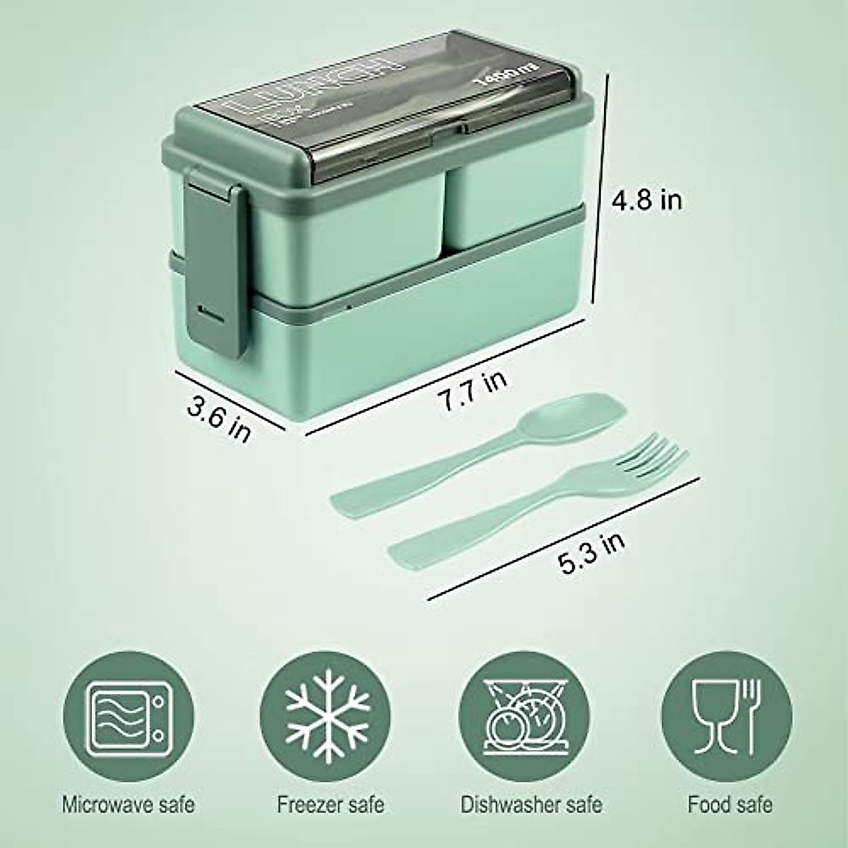 Bento Box Adult Lunch Box, 2 Layer Stackable Bento Lunch Containers for Adult with 3 Compartments, BPA-FREE Bento Lunch Box with Utensil(49 Oz), Leak-Proof Salad Box Microwave Safe Bento Box