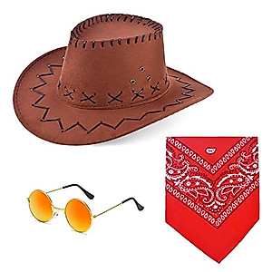 ZZIHAN Kids Cowboy Costume Chaps Vest for Boys Role Play Cowboy Cowgirl Hat Bandanas Sunglasses Dress up Accessories for Toddlers Boys Girls Birthday Party Halloween Christmas Cosplay Gift 3-5T