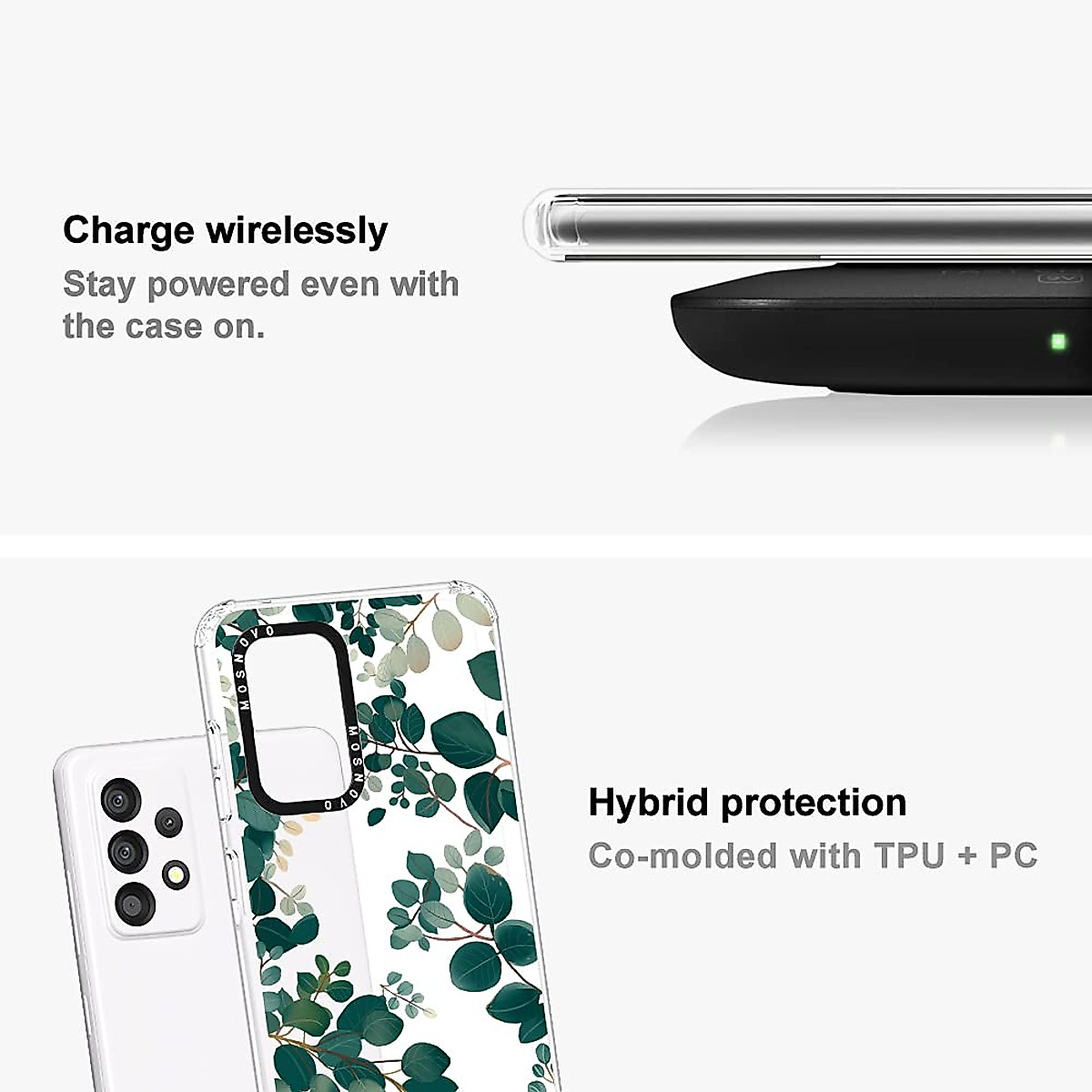 MOSNOVO Compatible with Samsung Galaxy A52s 5G Case, Eucalyptus Clear Design Transparent Plastic Hard Back Case with TPU Bumper Protective Case Cover for Samsung A52