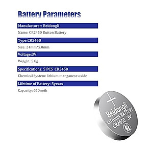 Beidongli CR2450 Battery 3V CR2450 Lithium Batteries (10 Count)