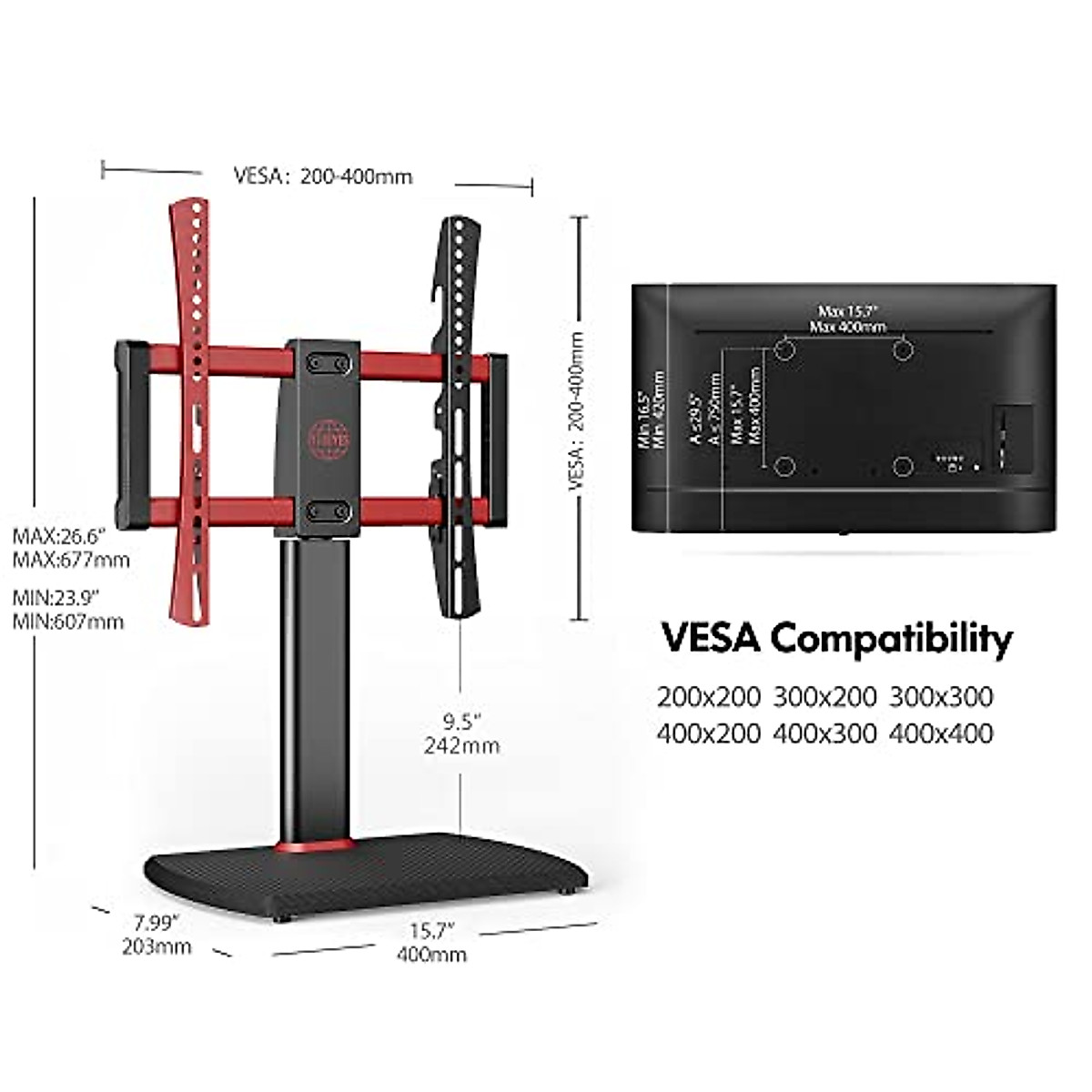 FITUEYES Universal TV Stand Base for 32-55 60 inch TV, 2.22 FT Table Top TV Stand with Swivel Mount & Wood Base, Height Adjustable, Max Load 88 lbs, Black