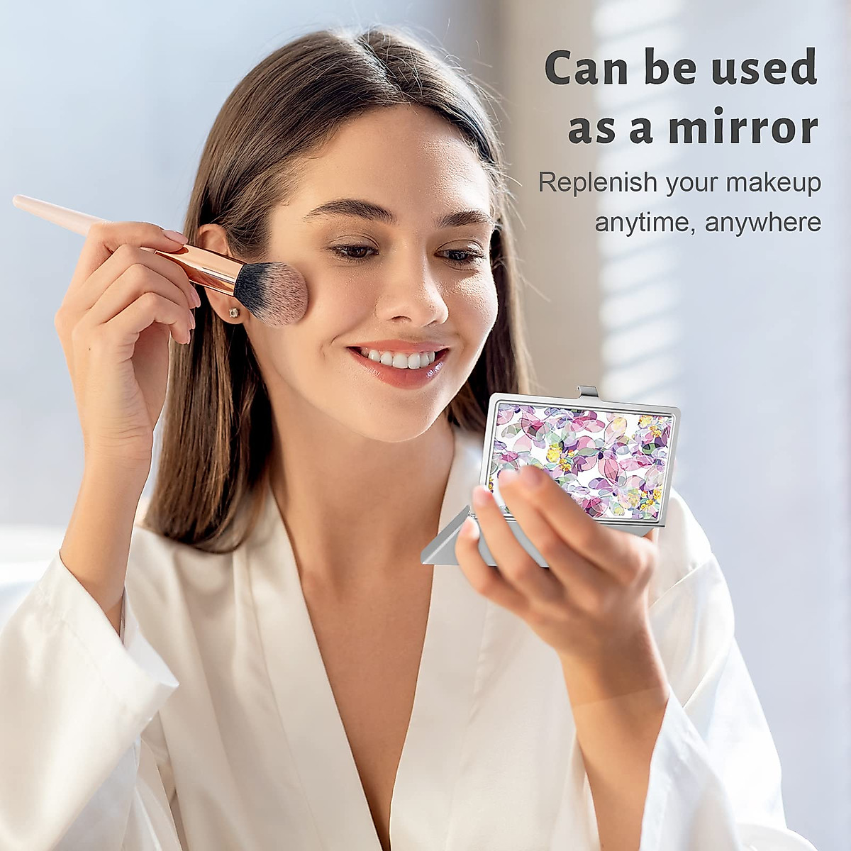 Rouidr Business Card Holder, Small Business Card Case, Slim Metal Business Card Organizer, Pocket Name Card Holder Wallet for Men Women, Colorful Flowers