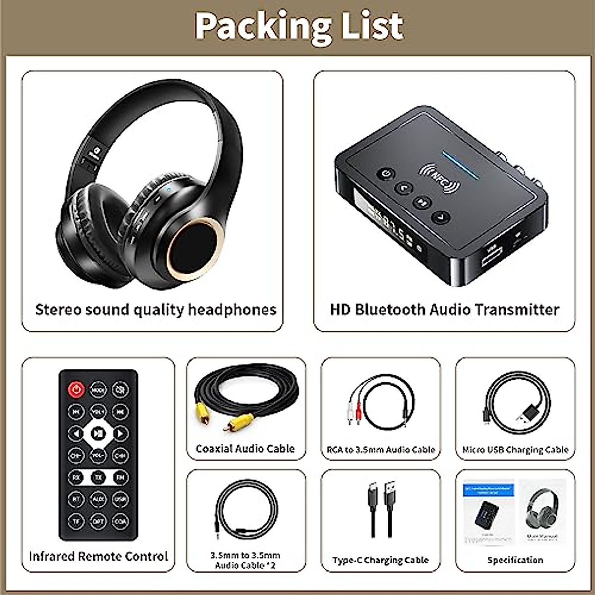 cwuiga Wireless Headphones for TV Watching with Bluetooth 5.3 Transmitter 100 Ft Long Range 35 Hours No Delay Over-Ear Television Headphones Wireless for Seniors Digital 3.5mm AUX RCA Optical Coaxial