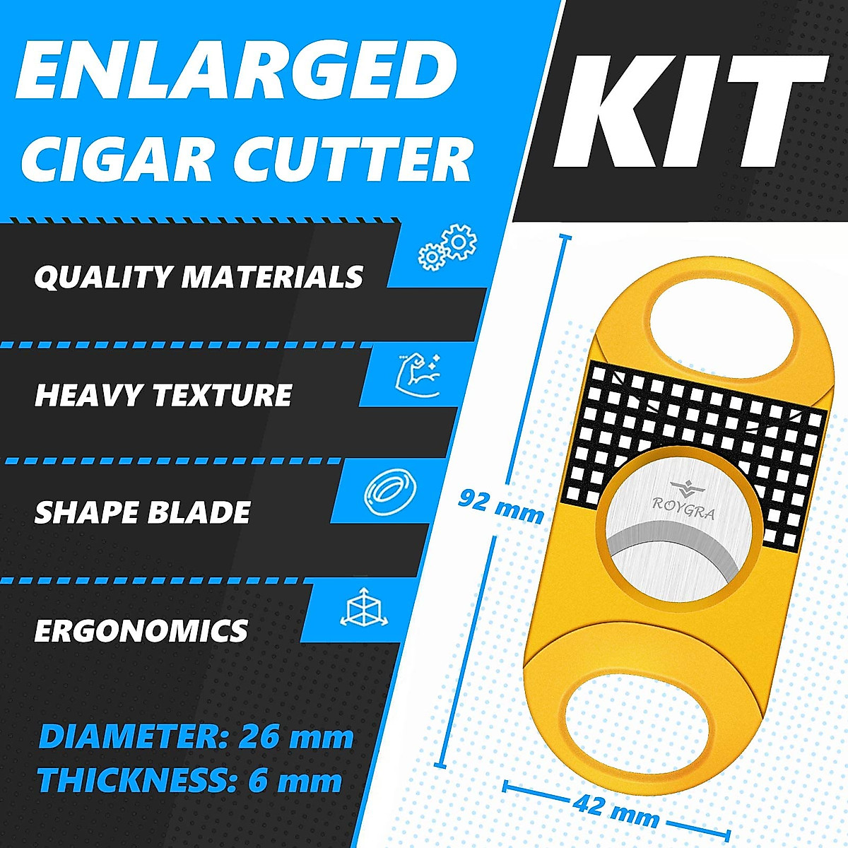 roygra Cigar Ashtray with Cigar Cutter Set, Handmade Gilt Ceramic Ashtray with Enlarge Guillotine, Enlarge V-Cut, Cigar Punch (Orange)