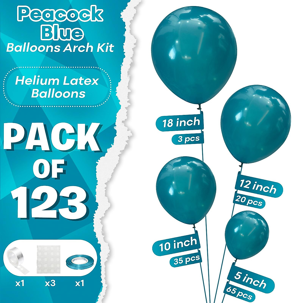 Peacock Blue Balloons Different Sizes, 123 Packs Mint Blue Balloons, Pack of 18 12 10 5 Inch Teal Blue Balloon Garland Arch Kit for Birthday Baby shower Dolphin Mermaid Theme Party Decoration