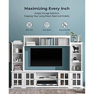Tatub Large Entertainment Center with Bookshelves and TV Cabinet, Modern TV Console Cabinet, 66.5 Inches Wide for TV Placement, Living Room Entertainment Center with Storage for Up to 70" TVs, White