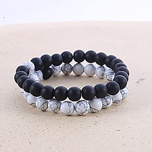 Bayetss Men Women Lava Bracelet Beads Bracelet Bangle Stretch Stone Beads Bracelets Friendship Couples Gifts,Black and white