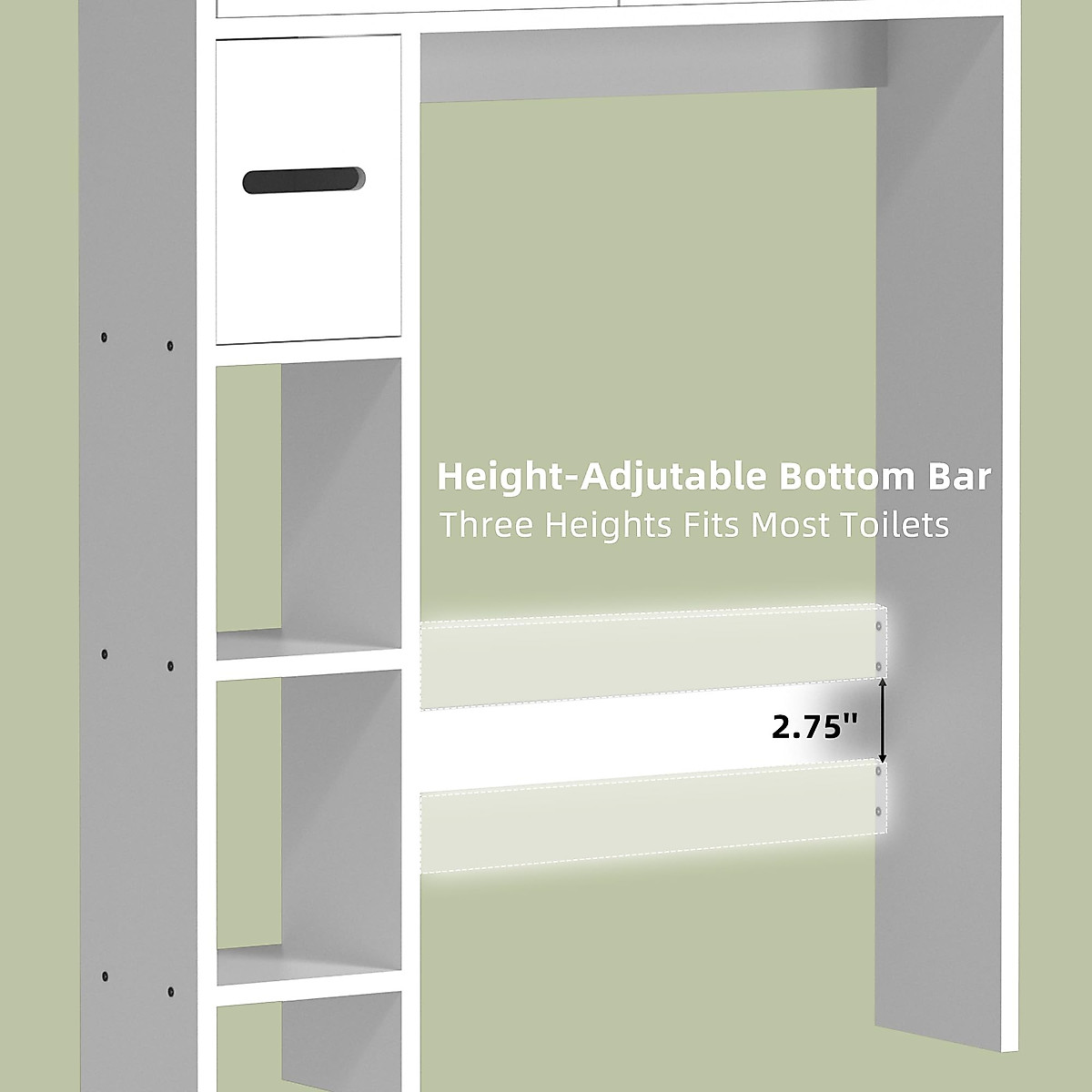 MU Over The Toilet Storage Cabinet with Doors, 32" Bathroom Storage Organizer with Side Shelves, Space-Saving Toilet Storage Rack for Bathroom, Laundry (White)