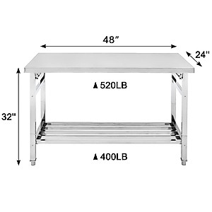 Stainless Steel Table 48 * 24 in, Portable Kitchen Island Stainless Steel Prep Table Work Bench with Foldable Table Legs, Work Table with Adjustable Undershelf for Kitchen Restaurant