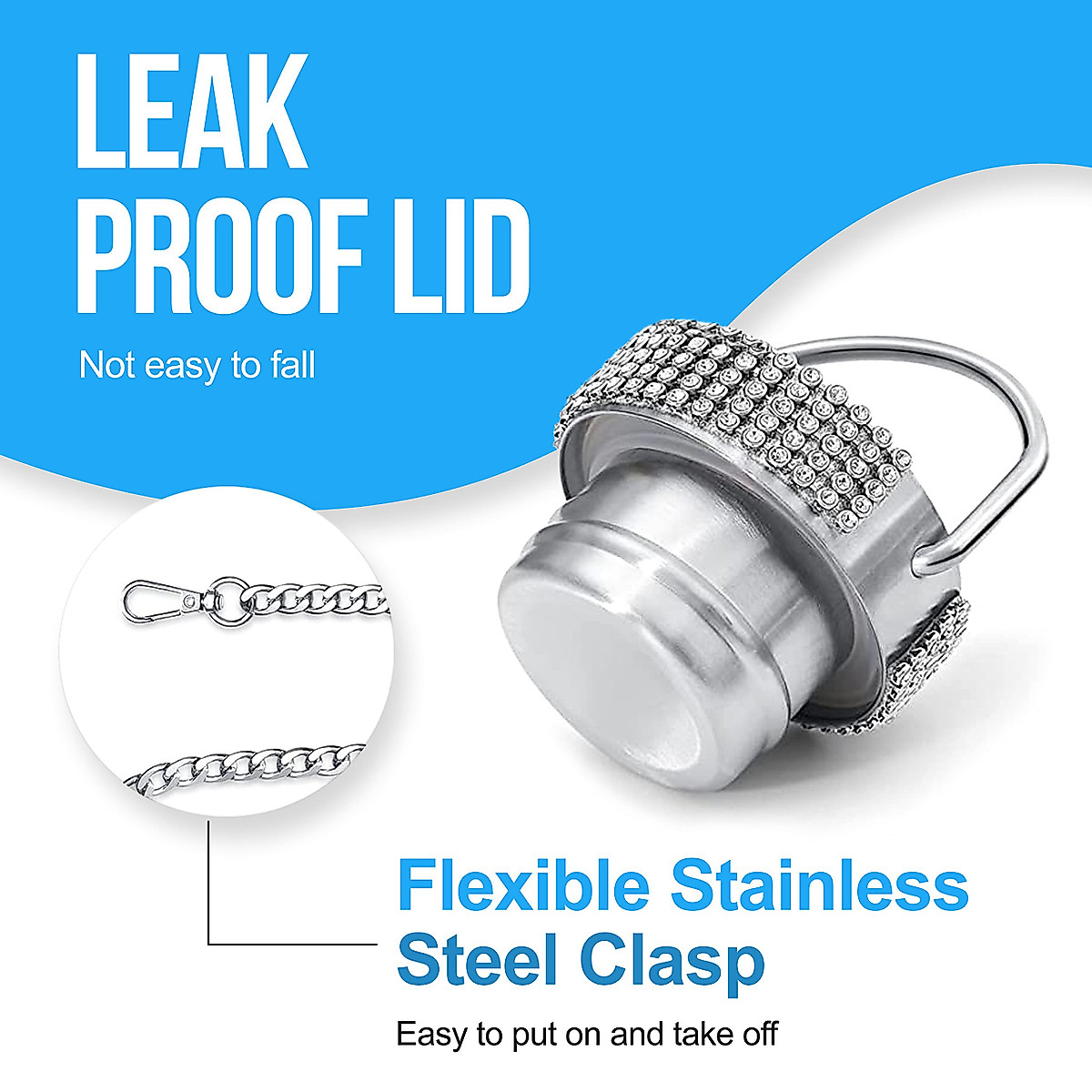 Liquid TuNes Soccer Bling Water Bottle Stainless Steel Thermal Bottle, Insulated Refillable Glitter Water Bottle with Chain, Great Gift Idea for Girls(500ml/16.9 oz)