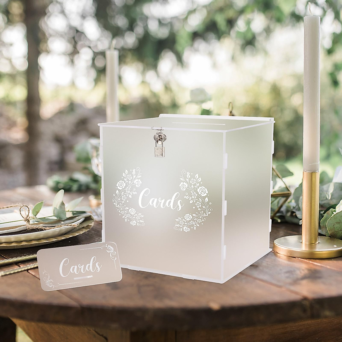 Hooqict Frosted Acrylic Wedding Card Box with Lock Large Rustic Gift Card Boxes for Reception, Party, Wishing Well, Money Box Holder, Graduation Decorations, Baby Shower