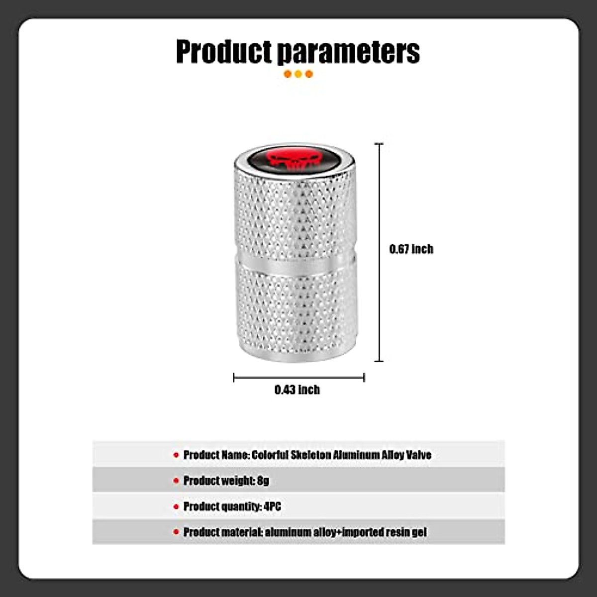 Ajxn Pack-4 Car Tire Valve Stem Caps, Skull Seal Tire Valve Caps for Most Cars, SUVs, Trucks and Bikes (Silver)