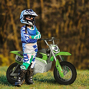 Razor MX400 Dirt Rocket 24V Ride On High-Torque Electric Motocross Motorcycle Toy Dirt Bikes, Speeds up to 14 MPH, for Ages 13+, 1 White & 1 Green
