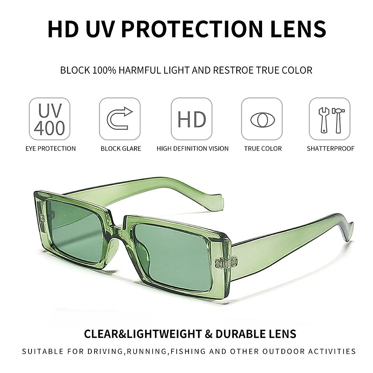 Dollger Retro Rectangle Sunglasses Women Men Sunglasses Trendy 90’s Vintage Shades Unisex Square Thick Frame Glasses UV Protection Green