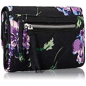 Vera Bradley Women's Performance Twill Riley Compact Wallet With RFID Protection, Floating Plum Pansies, One Size