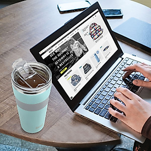 BUILT 24 Ounce Shasta Double Wall Vacuum Insulated Stainless Steel Coffee and Water Tumbler with Easy to Clean Flip to Open Lid, Mint and Gray