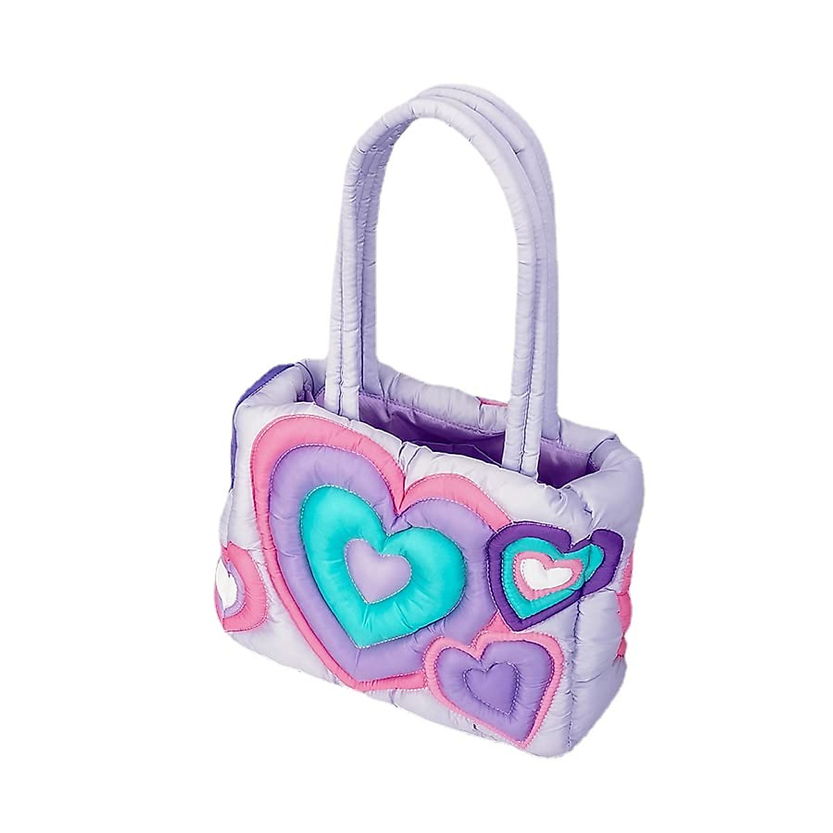 Kawaii Puffer Tote Bag Quilted Crossbody Bag for Women Puffer Bag Heart Puffy Tote Bag Down Padded Shoulder Bag for Winter (Cute Heart)
