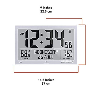 MARATHON Atomic Full Calendar Clock with Extra Large Digits Indoor and Outdoor Temperature