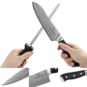NANFANG BROTHERS Knife Set, 9 Pieces Damascus Kitchen Knife Set with Block, ABS Ergonomic Handle for Chef Knife Set, Knife Sharpener and Kitchen Shears, Knife Block Set