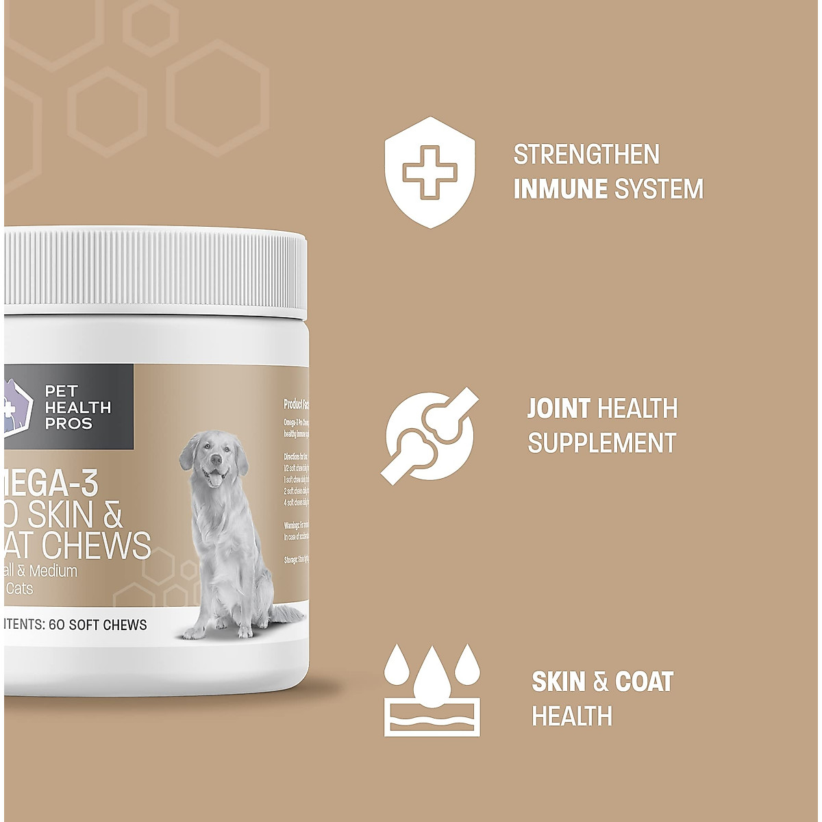 Pet Health Pros Omega Bites for Dogs - Chewable Fish Oil Supplement with Omega 3 Fatty Acids and Vitamin E for Joint Health and Skin & Coat Health - 60 Count