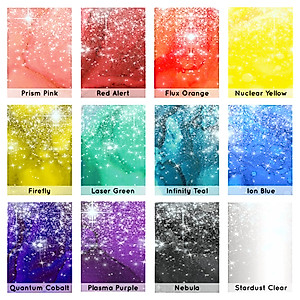 T-Rex Inks Starlight Shimmer Sparkling Alcohol Ink 12 Bottle Set - Glitter Alcohol Ink for Epoxy Resin Dye, Painting, Tumbler Making & More - Includes Shimmering Clear Blender - 20ml Bottles