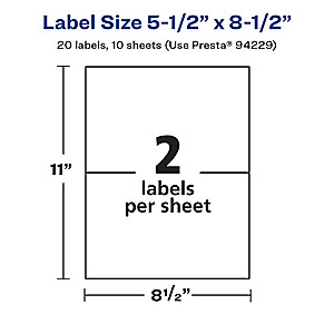 Avery Glossy White Rectangle Labels, 5.5" x 8.5", 20 Glossy White Labels, Permanent Label Adhesive, Laser/Inkjet Printable Labels