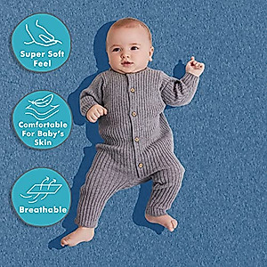 Dreamology 100% Cotton Jersey Knitted Mini Crib Sheets for Boys and Toddler, Soft and Breathable, Crib Sheets Girl Snug Fit, Machine Washable(P3,Denim Blue, Sky Blue/Gray Stripe, 38"x24"x6")