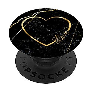 Love Heart Gold Black Marble-Look Cute for Girls Women Her PopSockets PopGrip: Swappable Grip for Phones & Tablets