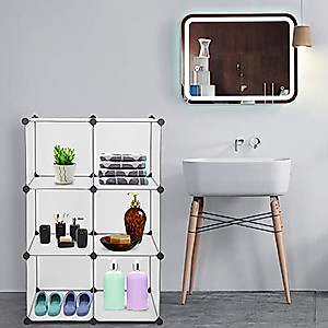 6 Storage Cube 13.8" x 13.8" Cube Organizer DIY Plastic Cube Storage Shelves Cabinet Cubby Shelving Bookshelf Clothes Dresser Closet Storage Playroom Cube Toy Organizer Cabinet (6-Cube, White)