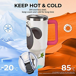 LLUTSNTH 40 Oz Vacuum Tumbler with Light Rose Red Handle Leakproof Insulated Tumbler Sheep Stainless Steel Travel Mug with Lid And Straw Coffee Cup Cute Water Bottles Cup Holder Friendly