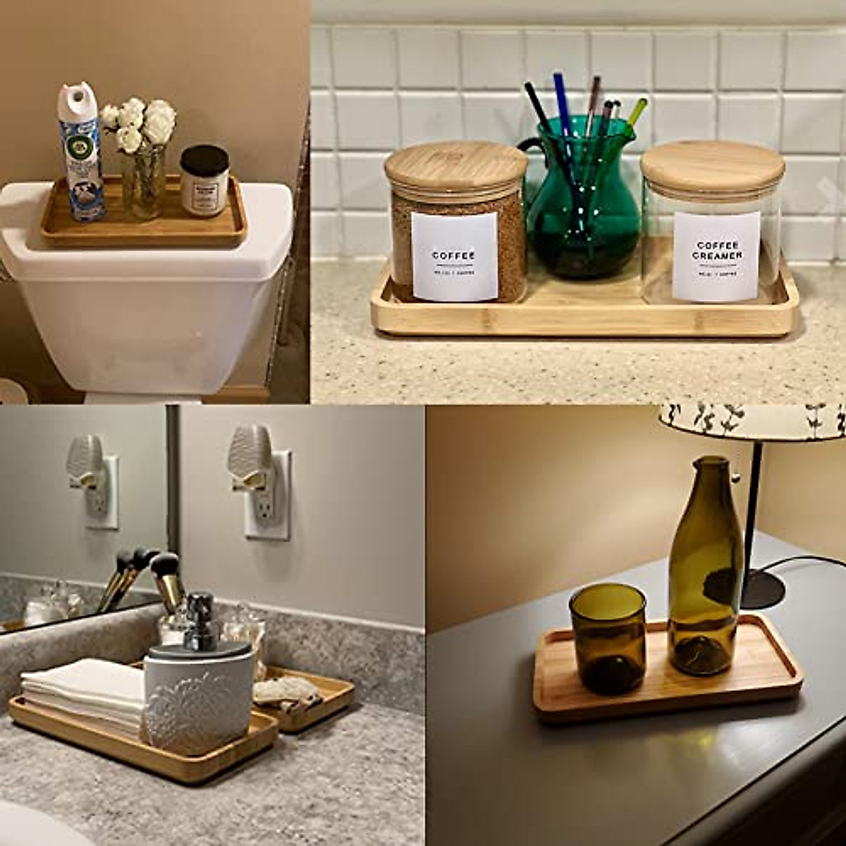 Bamboo Vanity Tray, Bathroom Sink Vanity Trays Bathroom Counter Tray for Organizing and Decor Display Toilet Tank Top Tray Bamboo Tray Table Tray Rack 11.8 x 6 x 0.7 inch