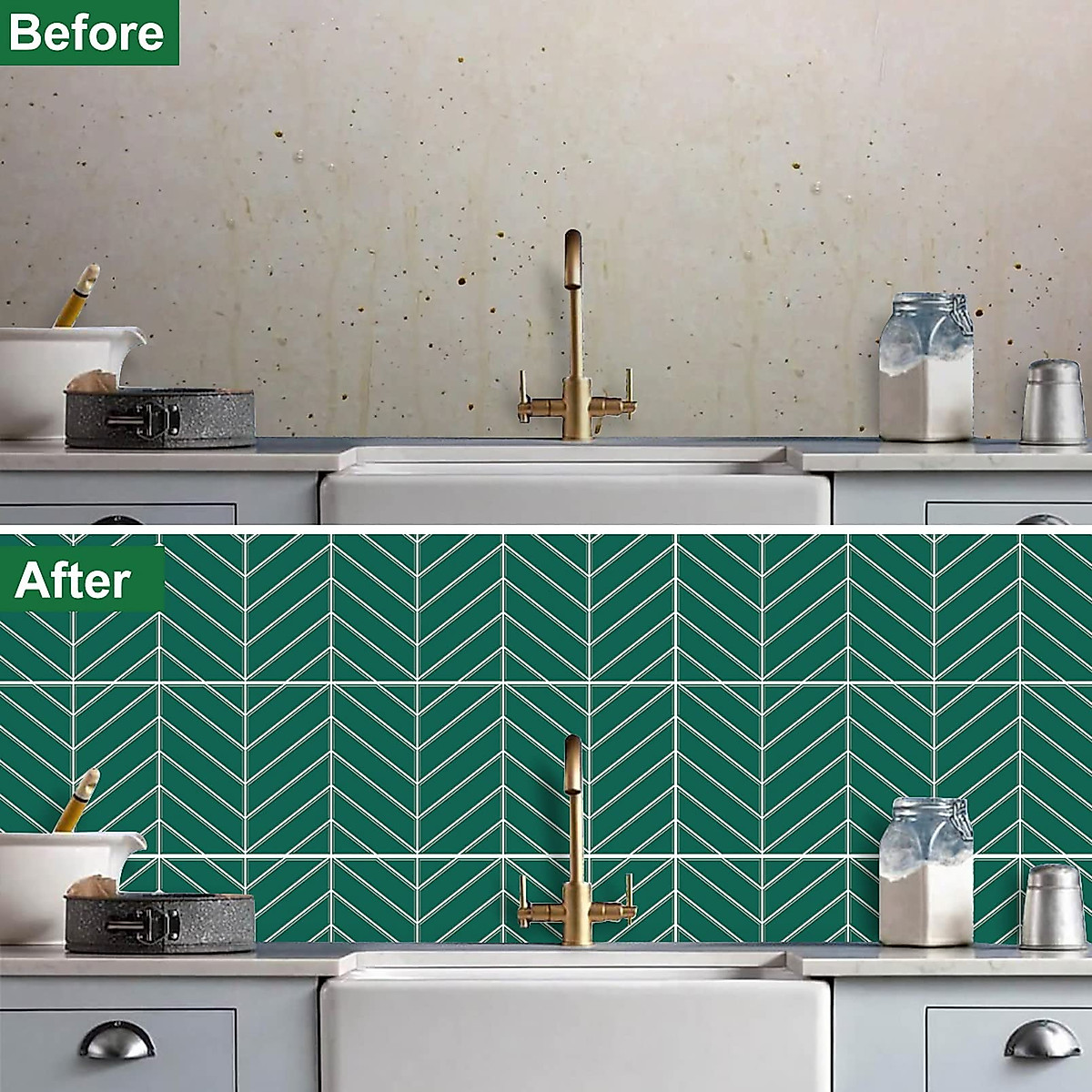 Peel and Stick Tiles Green Twill Pattern Kitchen Mosaic Wall Tiles Self-Adhesive DIY Backsplash Stick-on Vinyl Wall Tiles for Kitchen and Bathroom 10" X 10" Each, 4 Sheets Pack (Green-Twill)