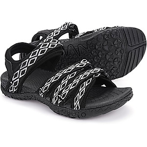 WHITIN Women's Hiking Sandals with Arch Support Orthopedic Size 9 Sport Sandals Traps with Adjustable Hooks Resistant Outdoor Soft BlackWhite 39