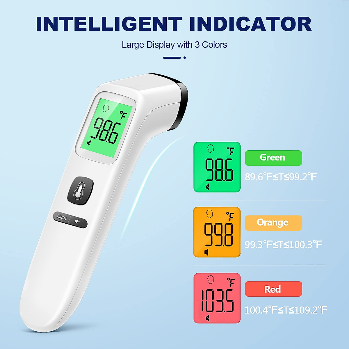 Non-Contact Thermometer for Adults and Kids, Digital Forehead Thermometer with Fever Alarm, Silent Mode and 35-Set Memory, Forehead/Object 2 in 1 Mode, FSA/HSA Eligible Thermometer 01