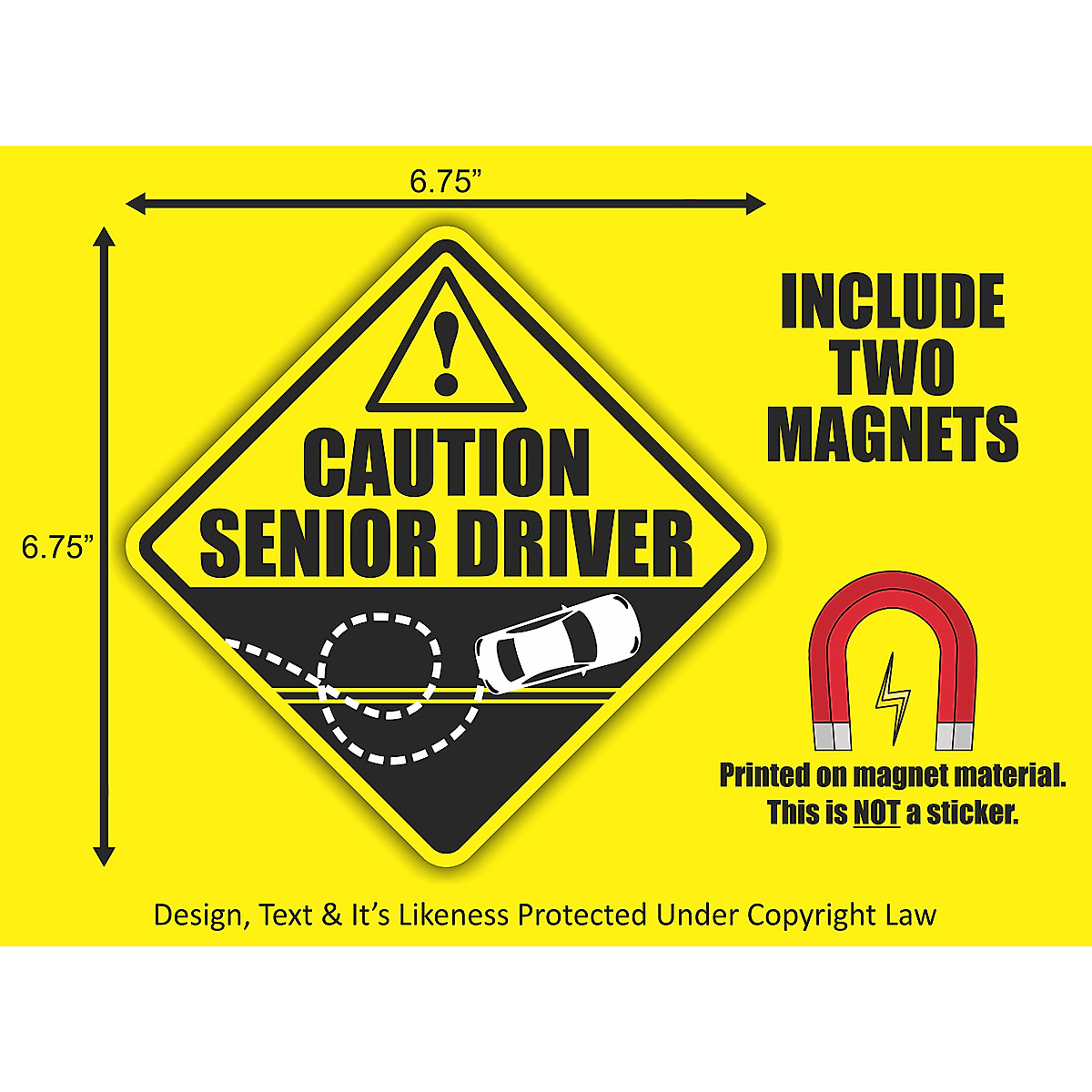 2 Funny Prank Caution Senior Driver Car Magnet Sign Gag Gifts for Elderly Women, Men, New Drivers & Student Drivers, Great Joke Gift for Over 40 & 50 Year Old People & Other UFO Driving Life Forms