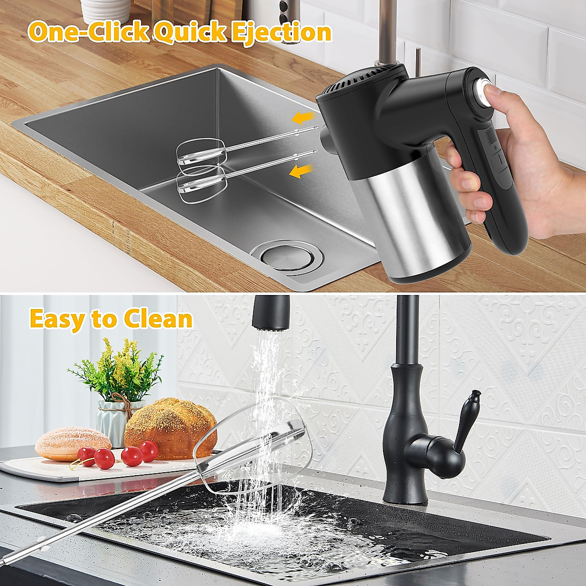 Cordless Hand Mixer, Digital Display 7 Speed Rechargeable Electric Mixer Handheld with 6 Stainless Steel Attachments Whisks Beaters Dough Hooks & Storage Base, Kitchen Blender for Baking, Eggs, Cakes