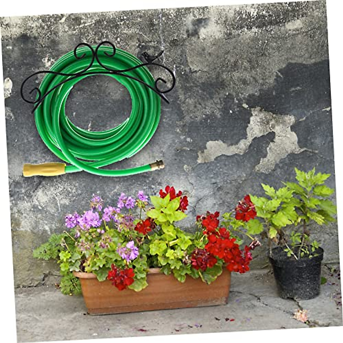 JEWEDECO Hose Wrought Iron Frame Garden Hose Hanging Hook Hose Holder Decorative Garden Hose Storage Outdoor Hose Garden Hose Reels for Outside Water Hose Hanger Wall Water Pipe Bracket