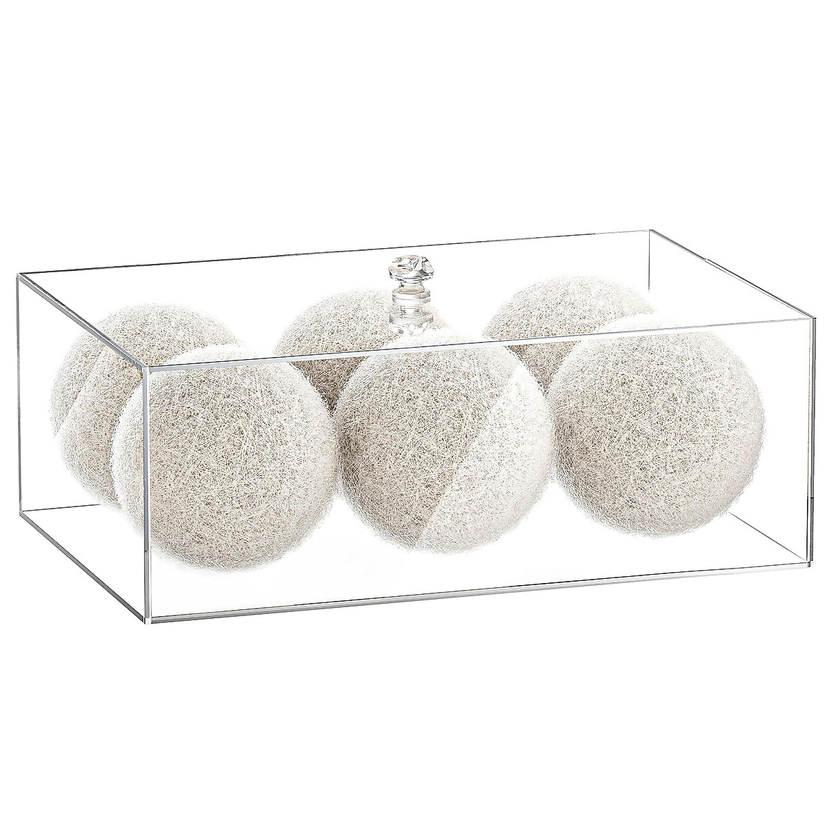 Dryer Ball Holder for Laundry Room ,Acrylic Dishwasher Pods Container with Lid,Dryer Balls Dispenser,Laundry Room Organization and storage Box for Laundry Pods,Clips,Dryer Balls and Sheets (No Balls)