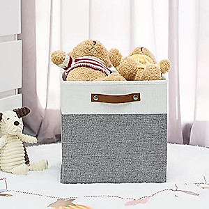 HNZIGE Foldable Storage Bins 13x13 Storage Cubes Set of 4 Fabric Linen Storage Baskets for Shelves Drawer with Handles Organizer for Shelves Toy Nursery Closet Bedroom