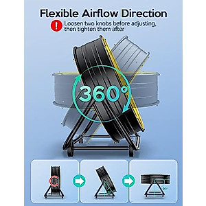 VAGKRI 24 Inch Industrial Drum Fan, 320W High Velocity Floor Fan, 3 Speed Heavy Duty Metal Air Circulator, 360° Tilt with Casters Handle ETL Standard for Patios, Warehouse, Commercial, Basement