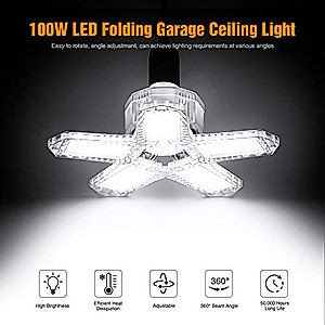 TYCOLIT LED Garage Lighting, Deformable LED Ceiling Lights with 5 Adjustable Panels, 80W/100W LED Shop Lamp for Warehouse, Workshop, Basement, Gym (100W)