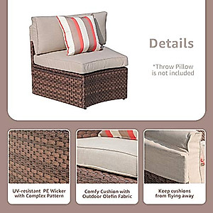 SUNSITT 4-Piece Outdoor Half-Moon Sectional Wicker Sofa Set Patio Furniture, Brown PE Rattan and Beige Cushions
