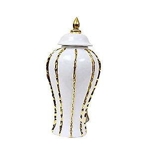 Leefasy Porcelain Ginger Jar Handicraft Ornaments Organizer Display Decorative Accessories with Lid Ceramic Flower Vase for Storage Tank Home Desk, L