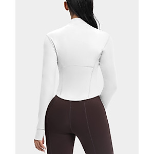 GYM RAINBOW Womens Zip Up Workout Jakcets Lightweight Slim Fit Running Athletic Jackets with Thumb Holes(#1 White,Small)