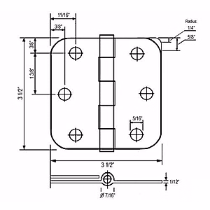 UYSB 15 3.5" X3.5" w 1/4" Radius Door Hinges Brushed Interior Door-Hinges Door Hinges Door Hinges Kitchen Cabinet Hinges Hinges for Kitchen cabinets Door Hinge Door Cabinet Hinge Hinges Small