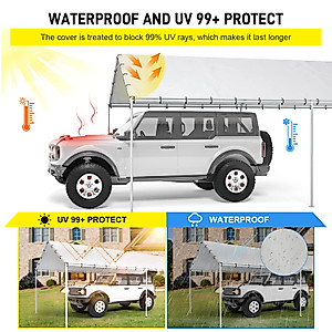 10 x 20 Ft Carport Replacement Canopy Cover Garage Top Tent Shelter Tarp with Free 48 Ball Bungee Cords,White(Only Cover, Frame Not Include)