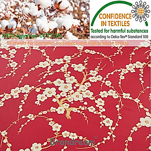 Brandream Floral Sheet Set Twin Size Japanese Oriental Style Cherry Red Blossom Flower Branches Print Chinoiserie Bedding Pillowcases Set 800TC Egyptian Cotton Sateen Botanical Tree Deep Pocket, 4 Pcs