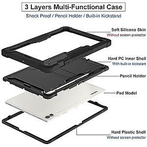 SaniMore Case for Samsung Galaxy Tab S9 Plus 12.4" Tablet 2023, Full-Body 3 Layers Rugged Kickstand Hybrid Case [Pen Holder] [Shock Absorbent] Cover for Galaxy S9+ Tablet SM-X810/X816B/X818U, Black