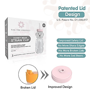 The 730 Project Honey Bear Straw Cup for Babies, 8-oz Honey Bear Cup with Lid, 3-Pack Therapy Learning Honeybear Straw Cup, Baby Honey Bear Bottle Set, Cherry Blossom PINK