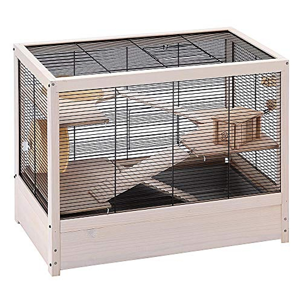 Ferplast HAMSTERVILLE Hamster Habitat Cage, Sturdy Wooden Structure, Black